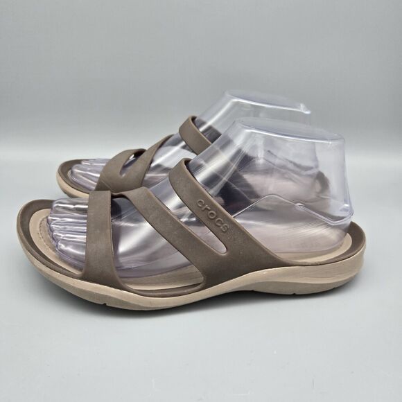 CROCS | Shoes | Crocs Womens Swiftwater Slide Brown 2 Tone Strappy ...